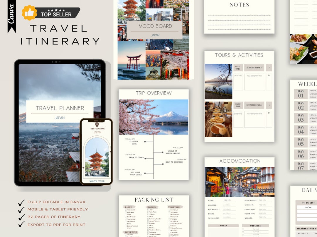 Japan Travel Itinerary Template - Etsy
