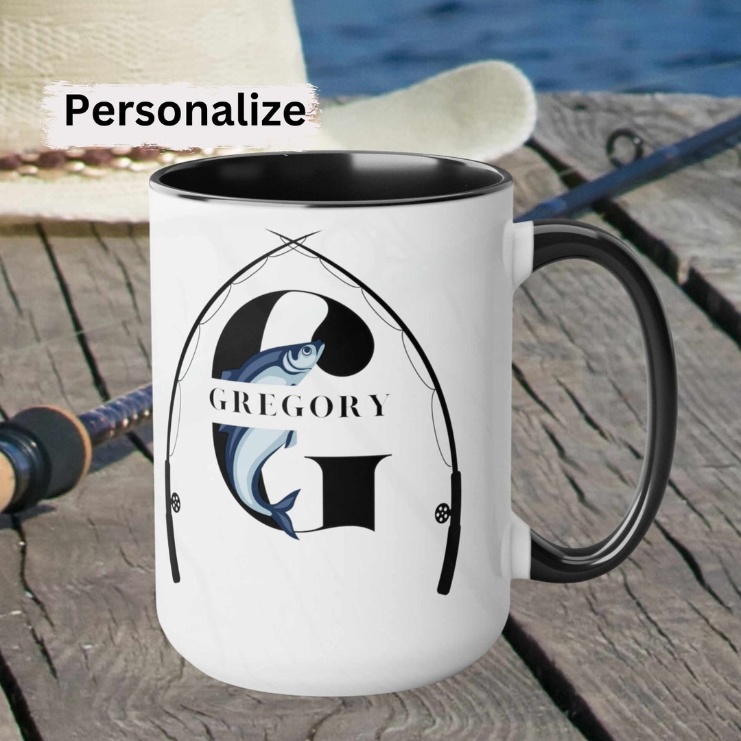 Personalize Name Mug for Fisherman, Custom Initial Fish Mug for Him ...