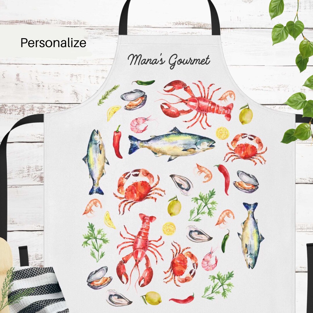 Personalize Seafood Apron Gift, Lobster Crawfish Fish Crab Oysters ...