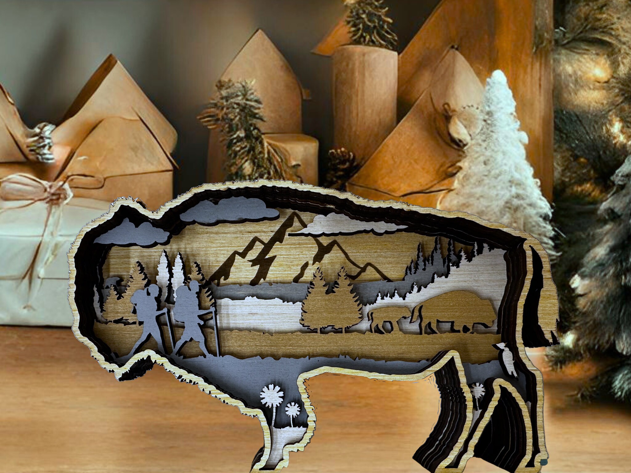 Buffalo bison Multi-layer 3D Display Art 2 Sizes Available Select ...