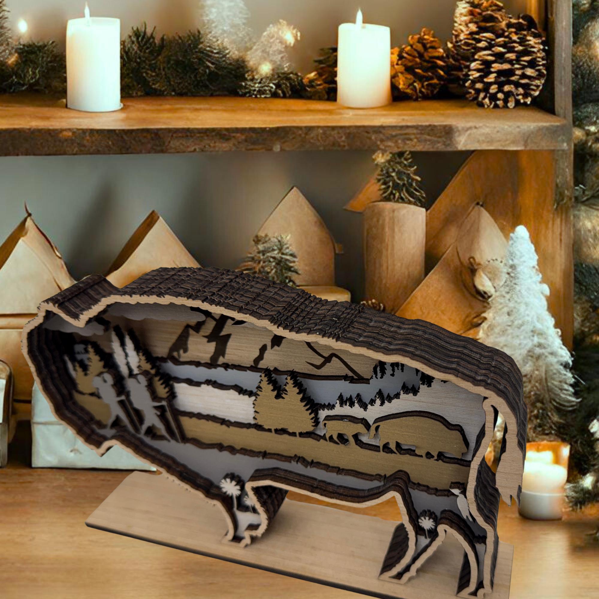 Buffalo "bison" Multi-layer 3D Display Art "2 Sizes Available Select ...