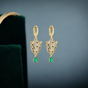 Exotic Gold Leopard Head Luxury Hoop Trending Dangle Earrings Dazzling ...