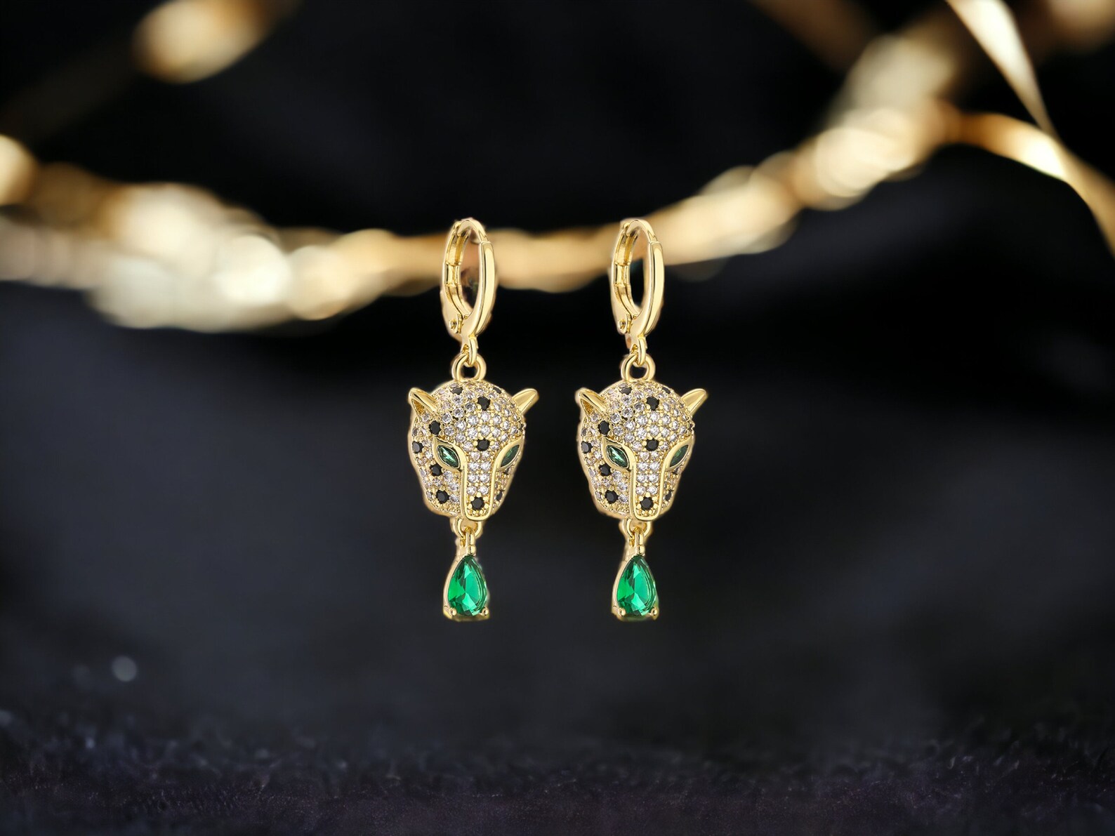 Exotic Gold Leopard Head Luxury Hoop Trending Dangle Earrings Dazzling ...