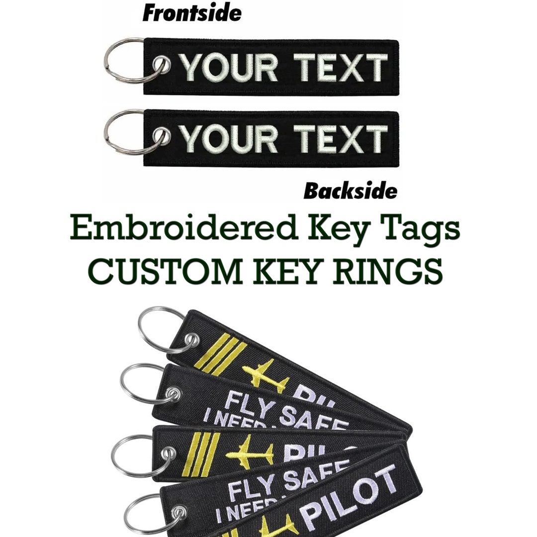 Custom Embroidered Keychain, Flight Tag, Personalized Keyring - Etsy