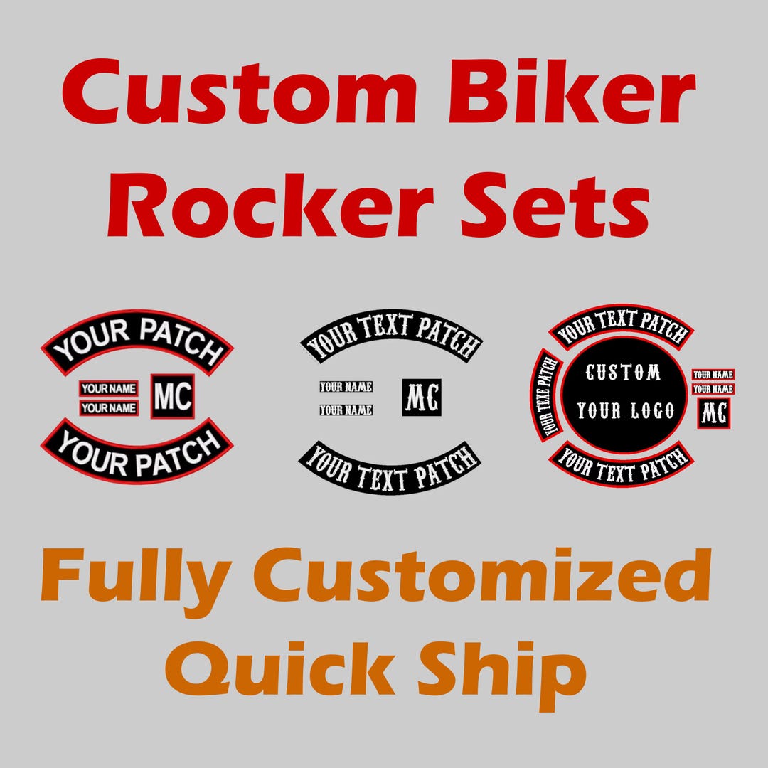 14 Inch Custom Embroidered Rocker Set, Top Rocker Bottom Rocker, Bikers ...