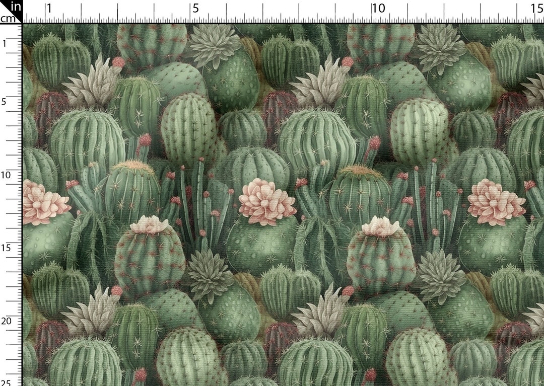 Colorful Cacti Fabric - Sicculents Flowers Printed Fabric, Cacti Cotton ...