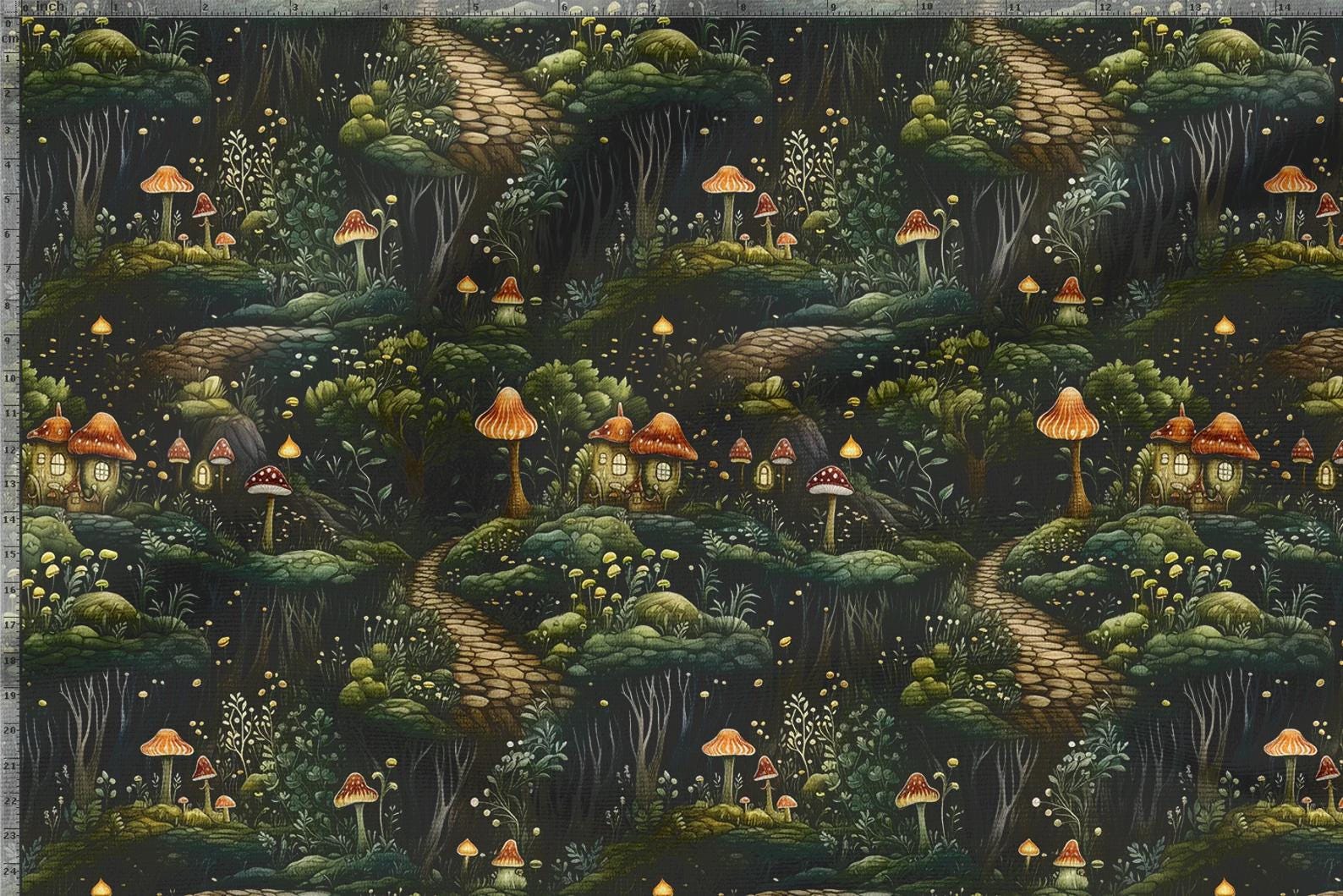 Magic Forest Fabric - Forest Printed Fabric, Mushrooms Cotton Linen ...