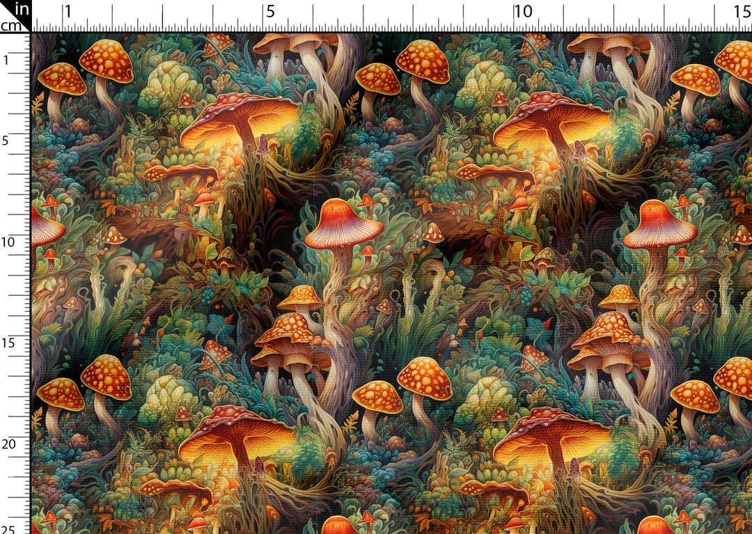 Magic Forest Fabric - Forest Printed Fabric, Mushrooms Cotton Linen ...