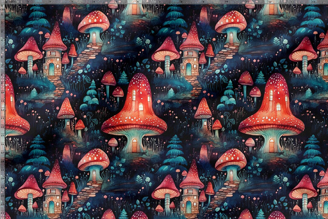 Magic Forest Fabric - Forest Printed Fabric, Mushrooms Cotton Linen ...