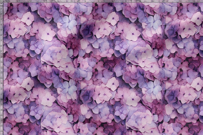 Hydrangea Flower Fabric - Purple Flowers Printed Fabric, Hydrangea ...