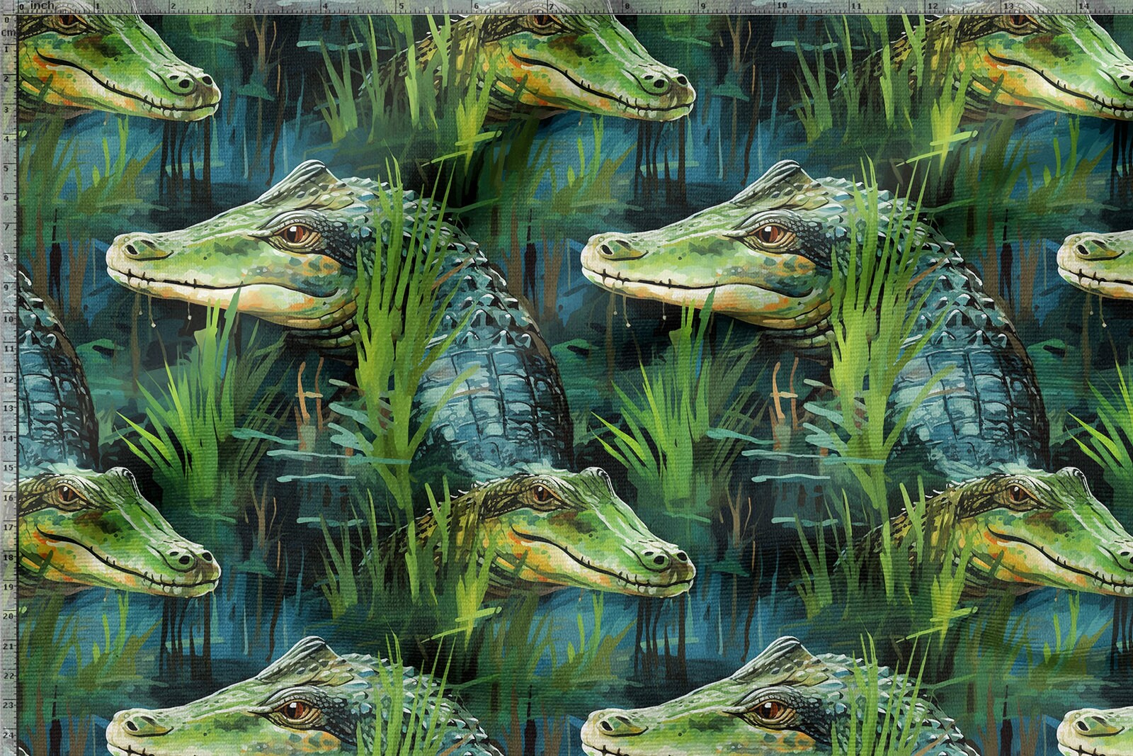 Crocodiles Fabric - Alligators in the Swamp Printed Fabric, Crocodiles ...