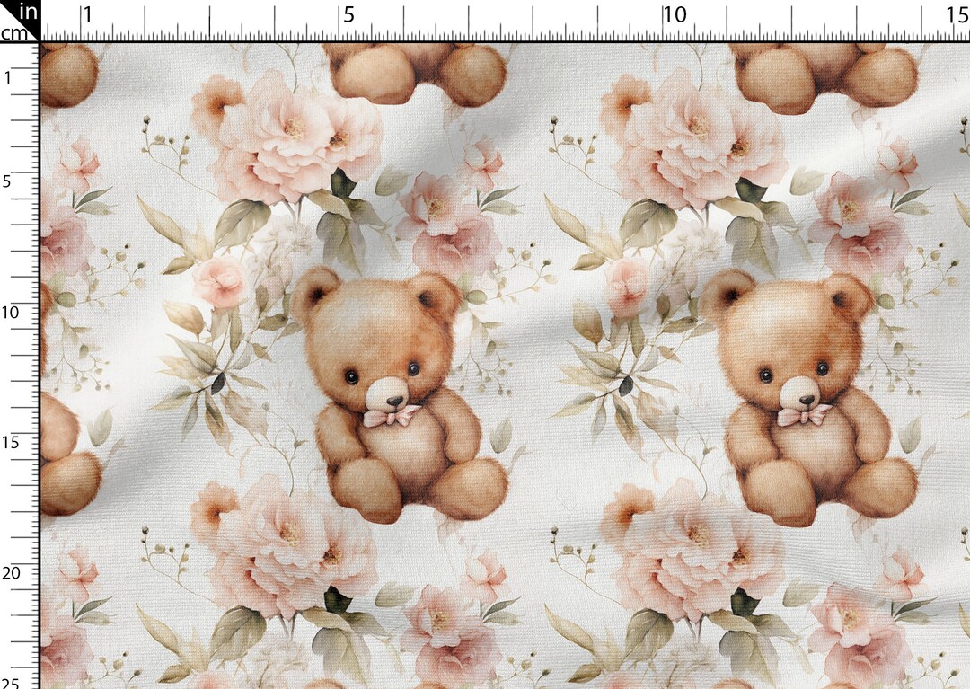 Cute Bears Fabric - Bears in the Garden Printed Fabric, Friends Cotton ...