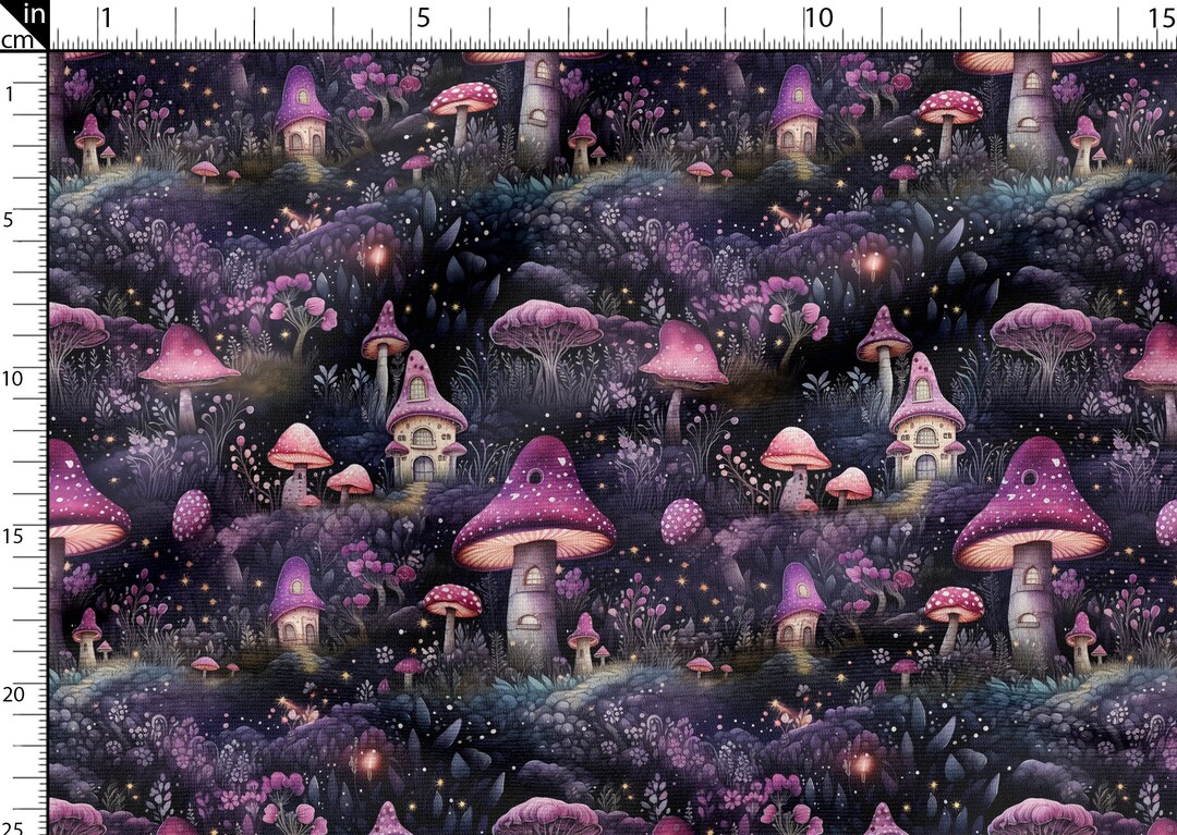Magic Forest Fabric - Forest Printed Fabric, Mushrooms Cotton Linen ...