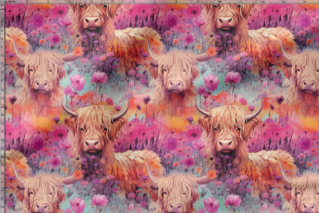 Colorful Cows Fabric - Cows in the Meadow Printed Fabric, Rainbow ...