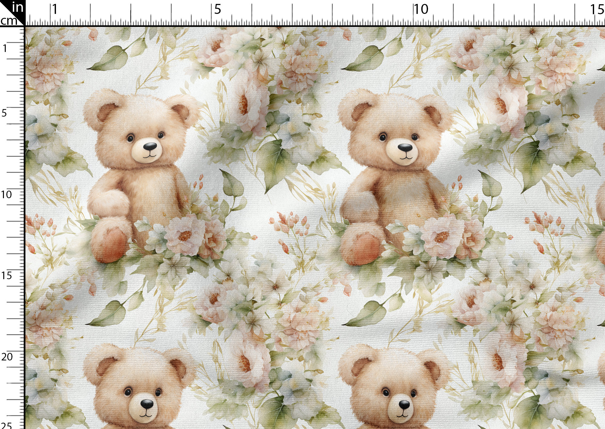 Cute Bears Fabric - Bears in the Garden Printed Fabric, Friends Cotton ...