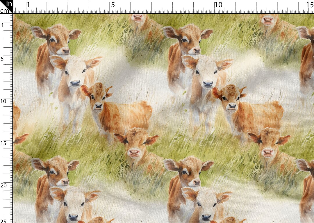 Cows Fabric - Cows in the Meadow Printed Fabric, Cows Cotton Linen Silk ...