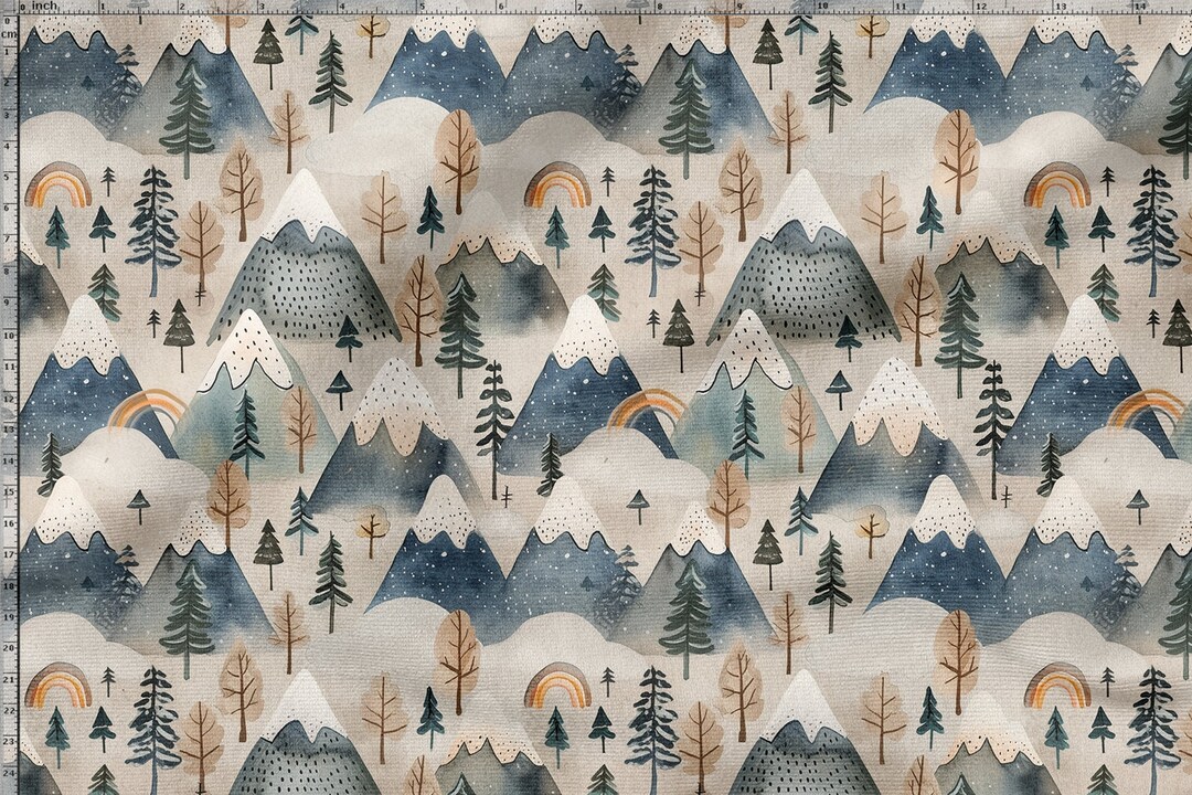 Mountains Fabric - Forest Printed Fabric, Raibnows Cotton Linen Silk ...