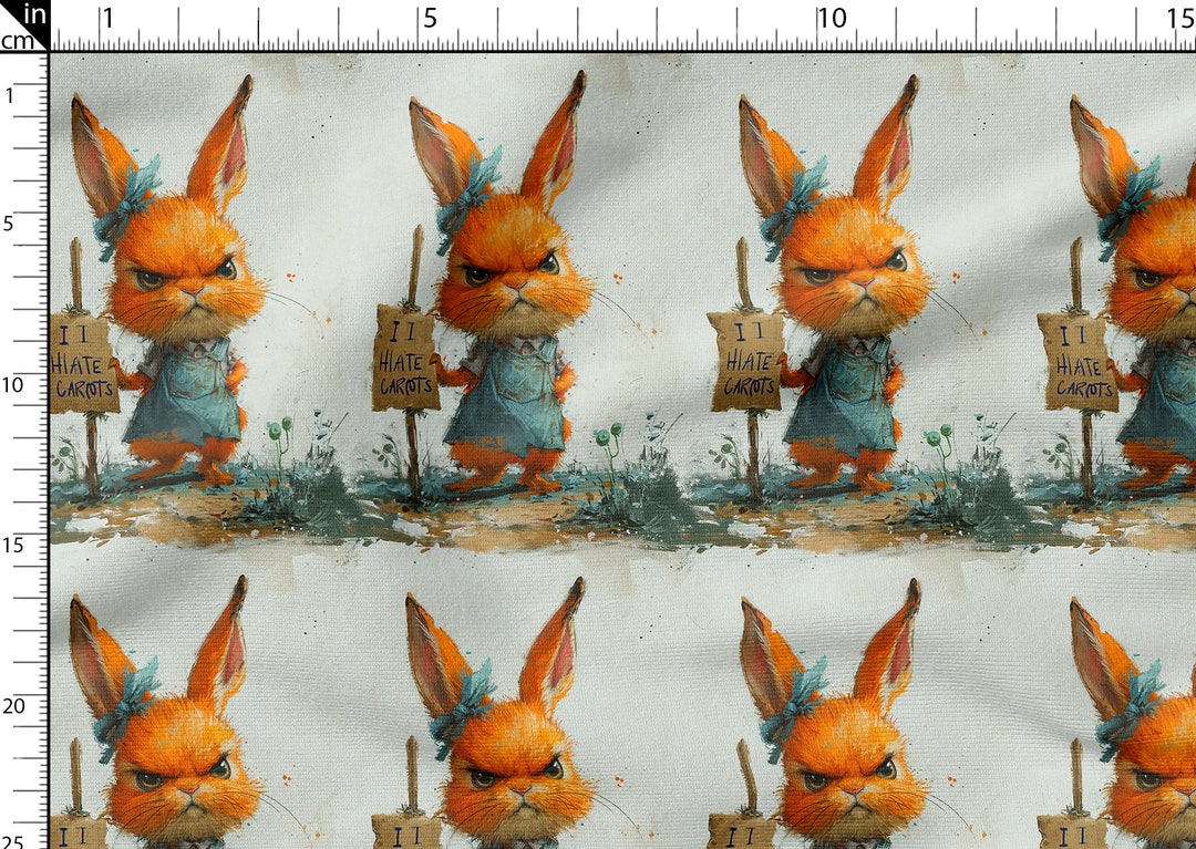 Cartoon Fabric - Angry Rabbit Character Printed Fabric, Cartoon ...