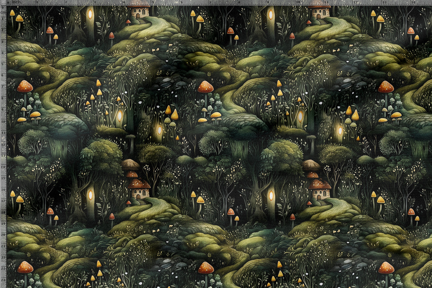 Magic Forest Fabric - Night Forest Printed Fabric, Village in the ...