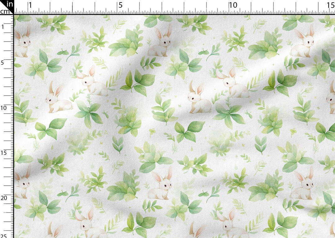 Cute Rabbits Fabric - Rabbits in the Garden Printed Fabric, Floral ...