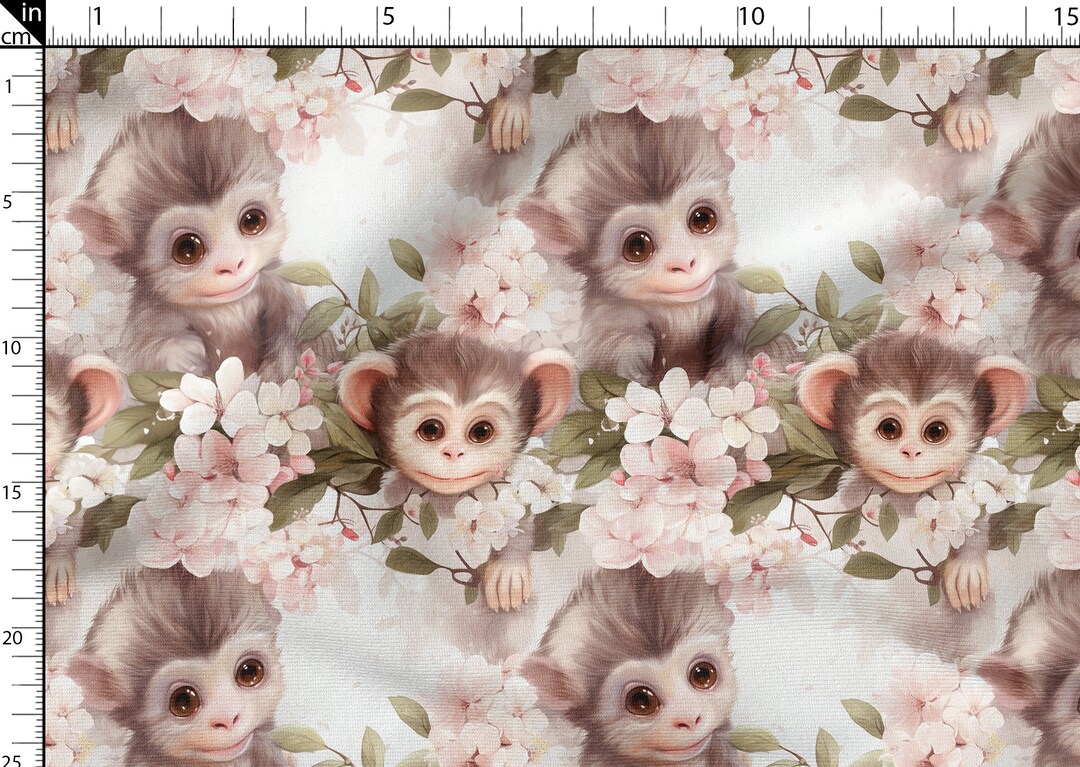 Cute Monkey Fabric Monkey in the Garden Printed Fabric, Friends Cotton ...