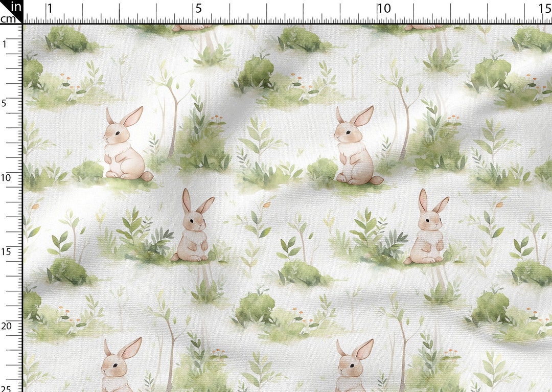 Cute Rabbits Fabric - Rabbits in the Garden Printed Fabric, Floral ...