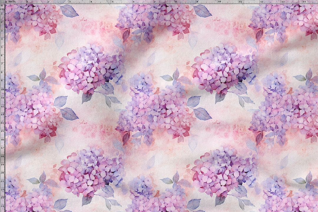 Hydrangea Flower Fabric - Purple Flowers Printed Fabric, Hydrangea ...