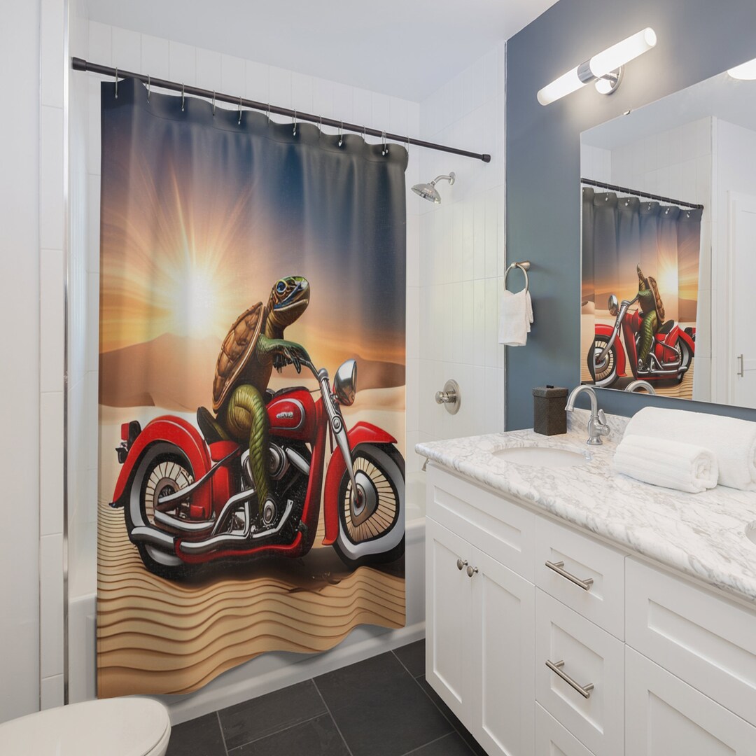 Biker Turtle Shower Curtain - Etsy