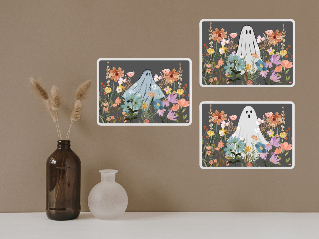 Ghosts in Pretty Flowers Set of Three Wall Art - Halloween Wall Decor ...