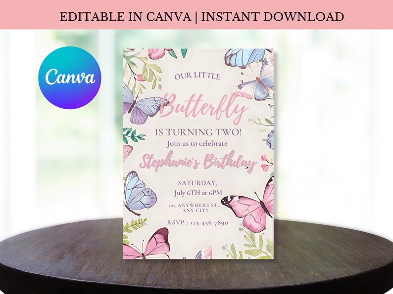 Editable Birthday Invite, Girl Birthday, Butterfly Birthday Invitation ...