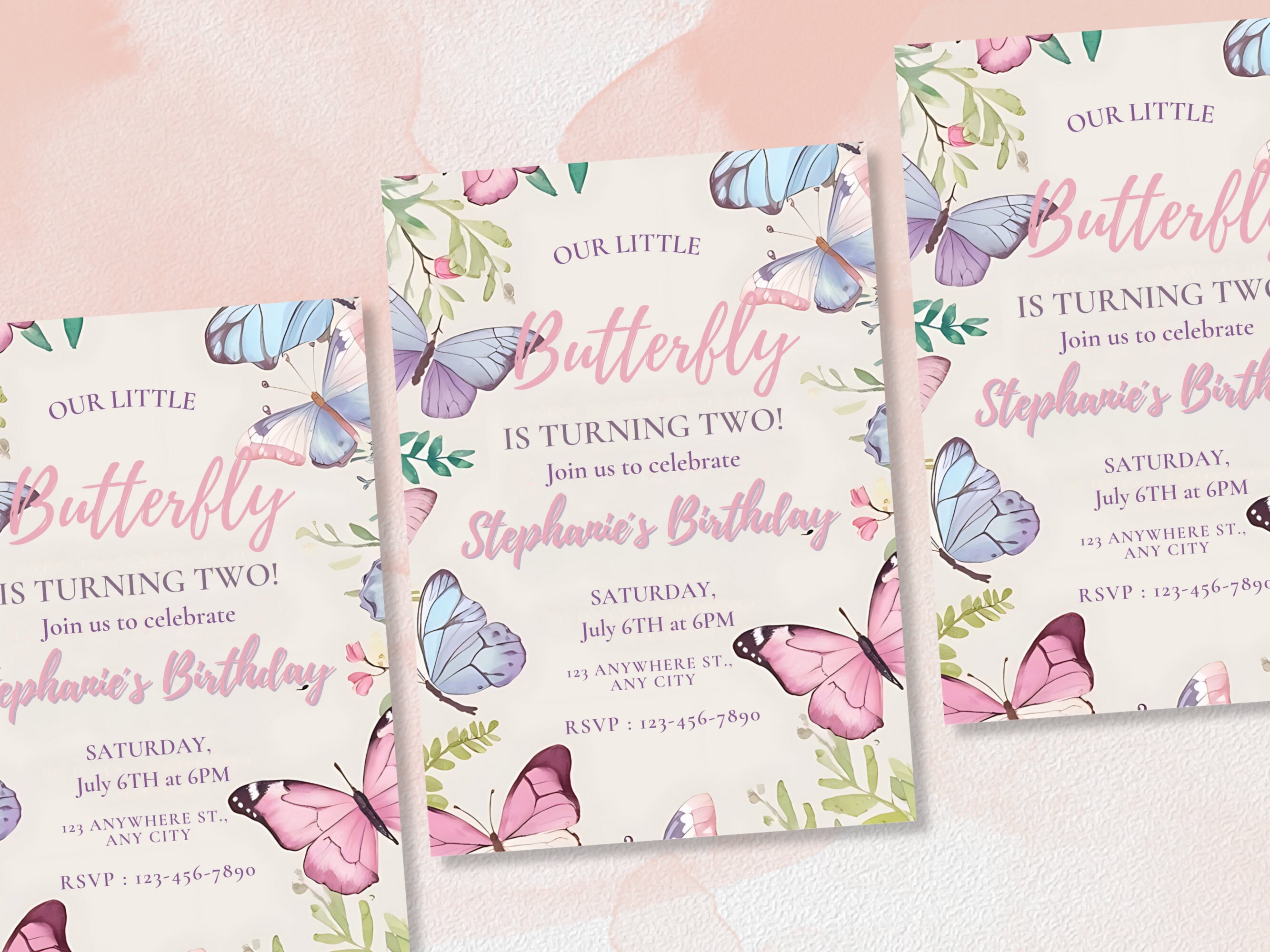 Editable Birthday Invite, Girl Birthday, Butterfly Birthday Invitation ...