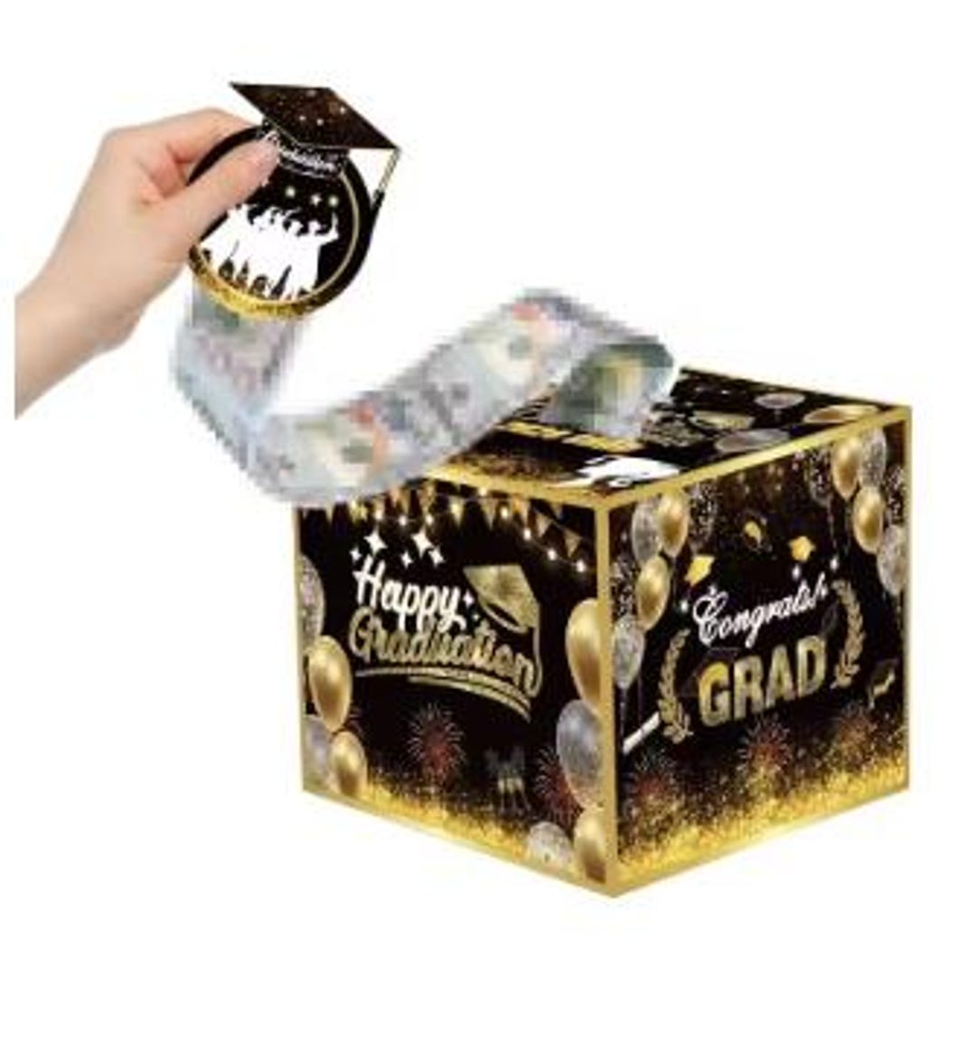 Graduation Money Box for Cash Gift Pull Surprise Money Gift Box Black ...