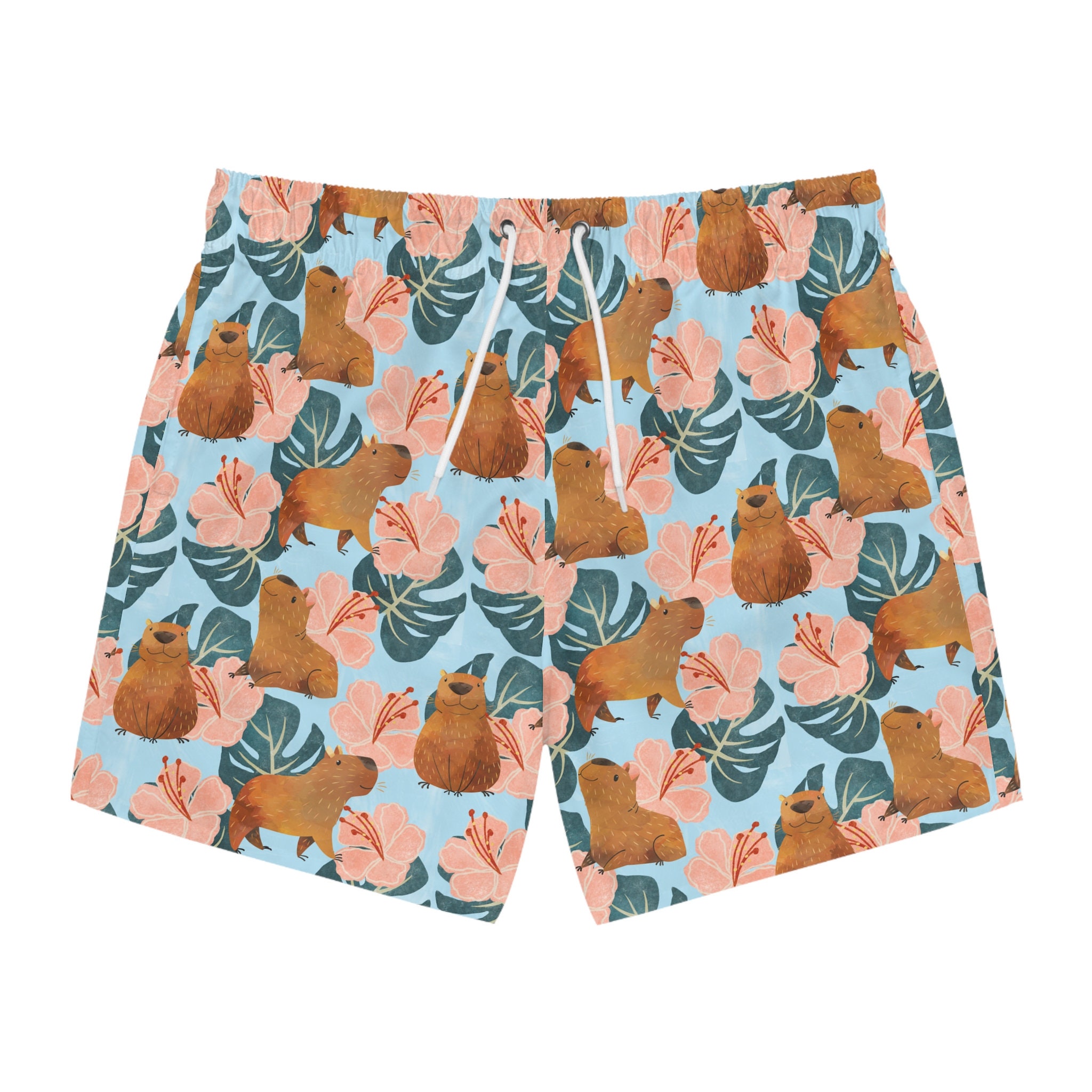 Capybara Mens Swim Trunks, Capybara Print Shorts, Fun Colorful Hawaiian ...