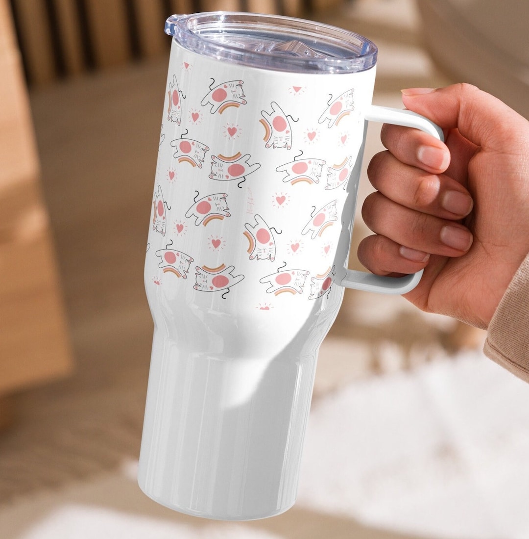 Tiny Cat Travel Mug With Lid and Handle, Coffee Mug for Cat Lovers ...