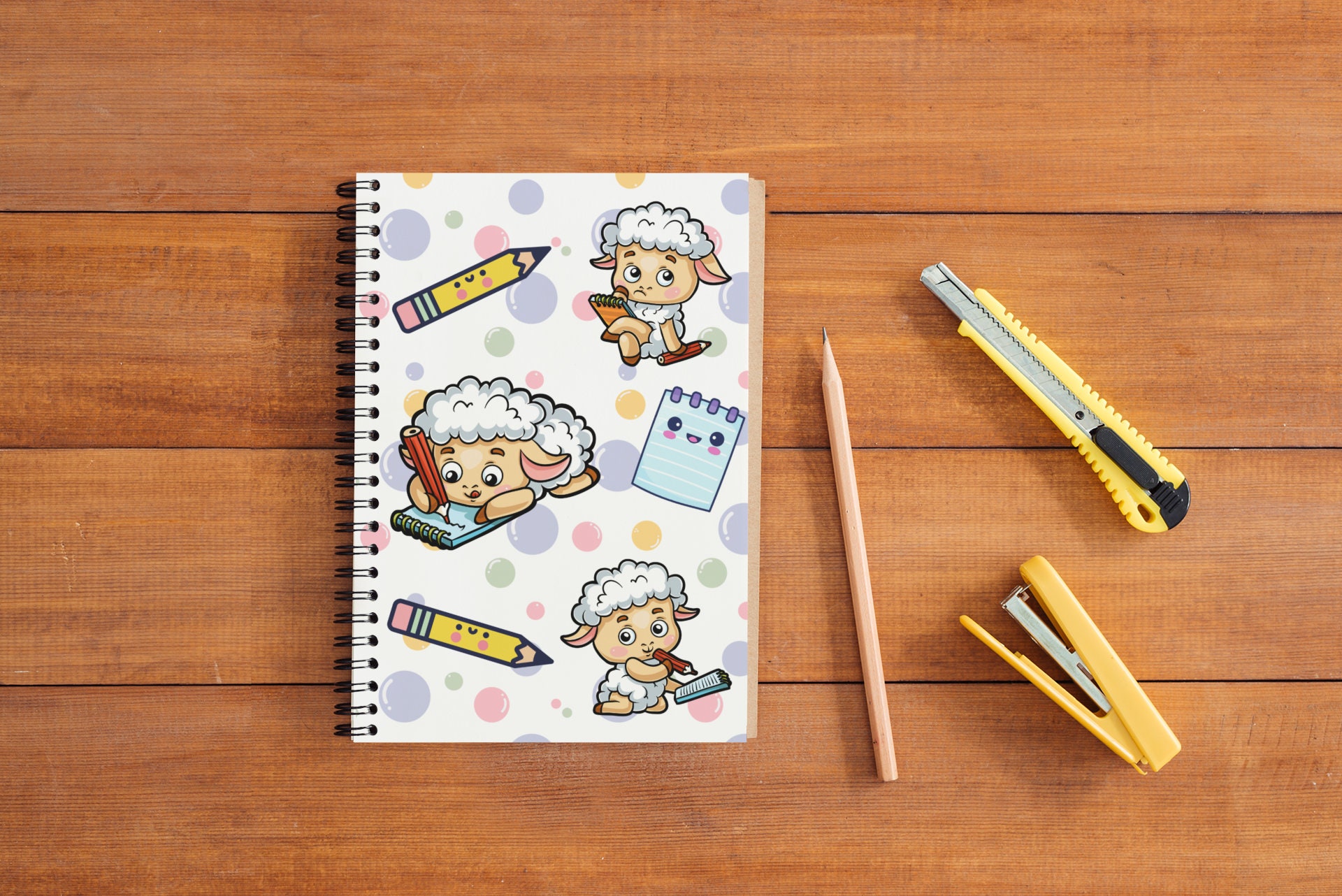 Kawaii Notebook Blank Spiral Cute Little Lambs School Lined Journal 6 X ...