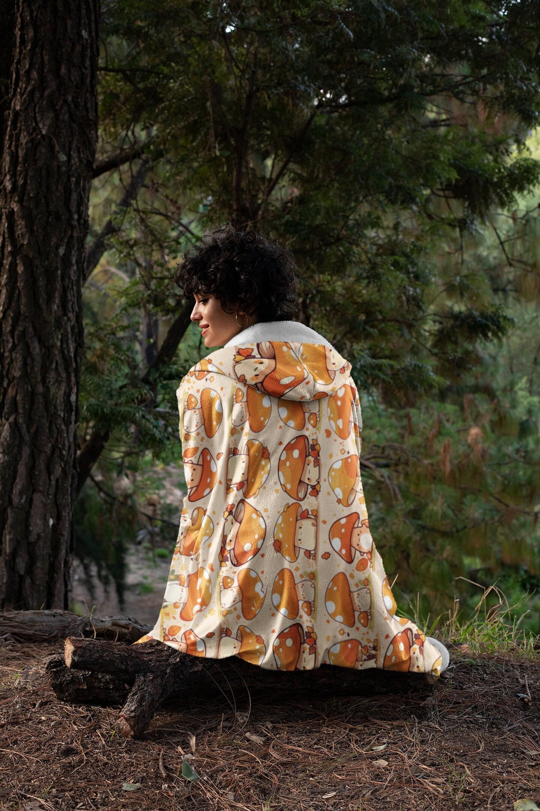 Kawaii Mushroom Hooded Blanket Hoodie Fleece Wearable Snuggie Wrap ...