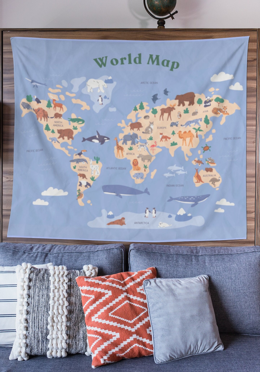 World Map Tapestry Wall Hanging Kids Room Playroom Classroom Wall Decor ...