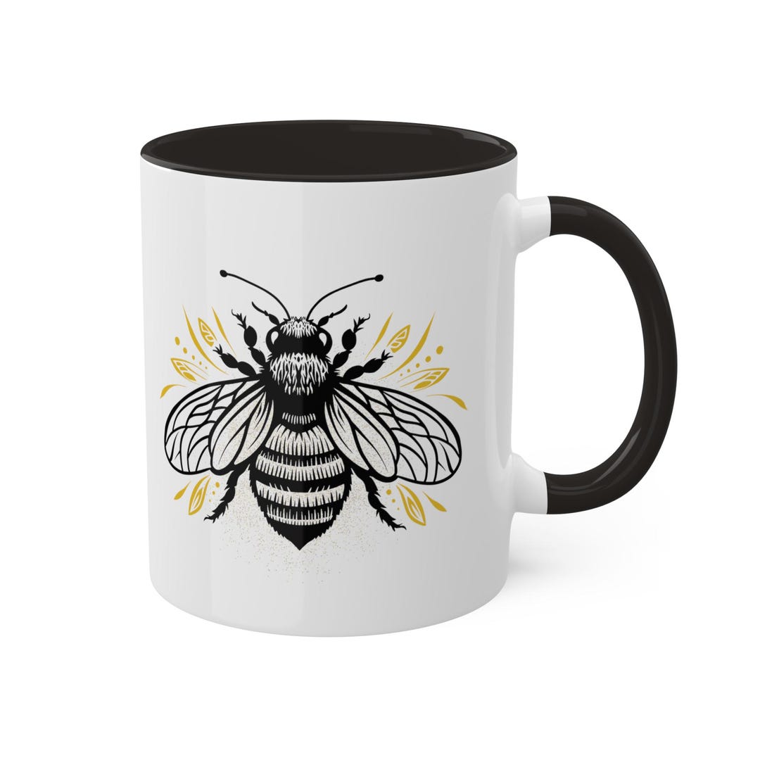 Honey Bee MUG, Colorful Bumble Bee, Yellow Black Accent Mug, Beekeeper ...
