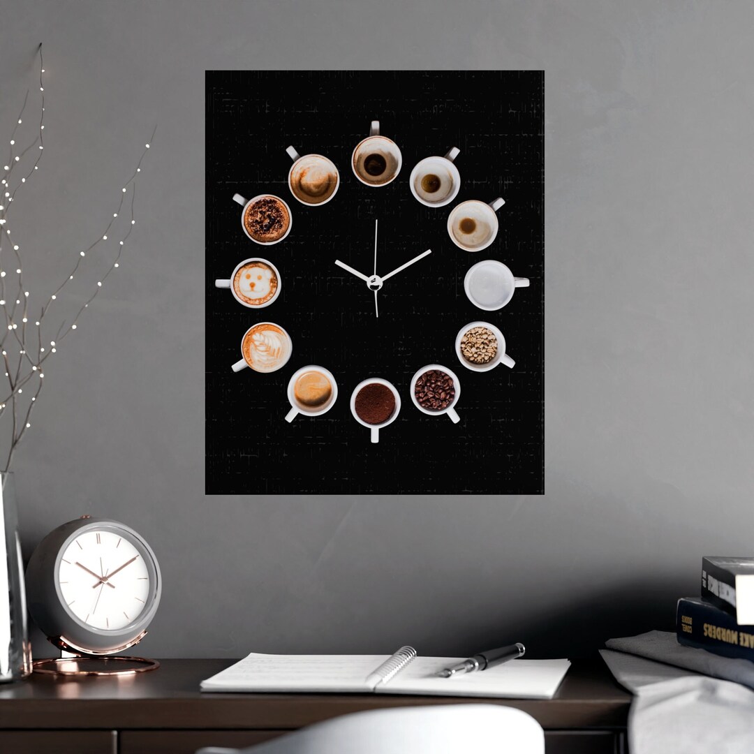 Coffee Time Poster: Vintage Style Coffee Cup Clock, Kitchen Cafe Wall ...