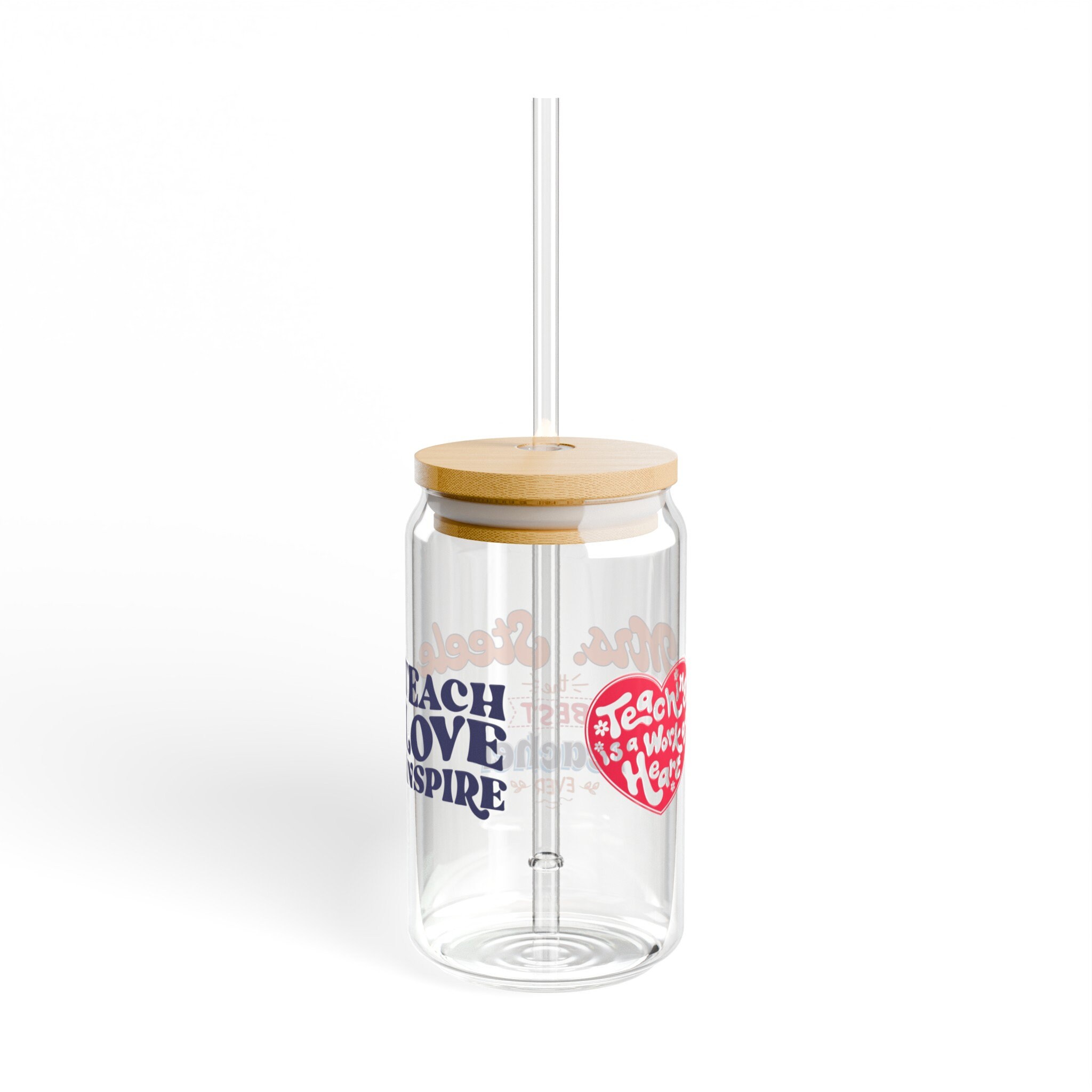 Custom Iced Coffee Sipper Glass Teacher Gift Lid Straw Bamboo Cover ...