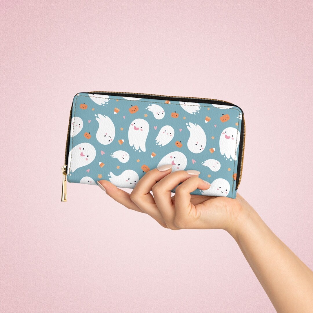 Halloween Ghost Wallet: Vegan Faux Leather, Zippered Travel Purse - Etsy