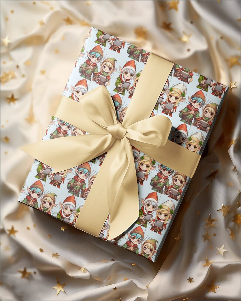 Elf Wrapping Paper Funny "elfie Selfie"- Anime Elves- Holiday Christmas ...
