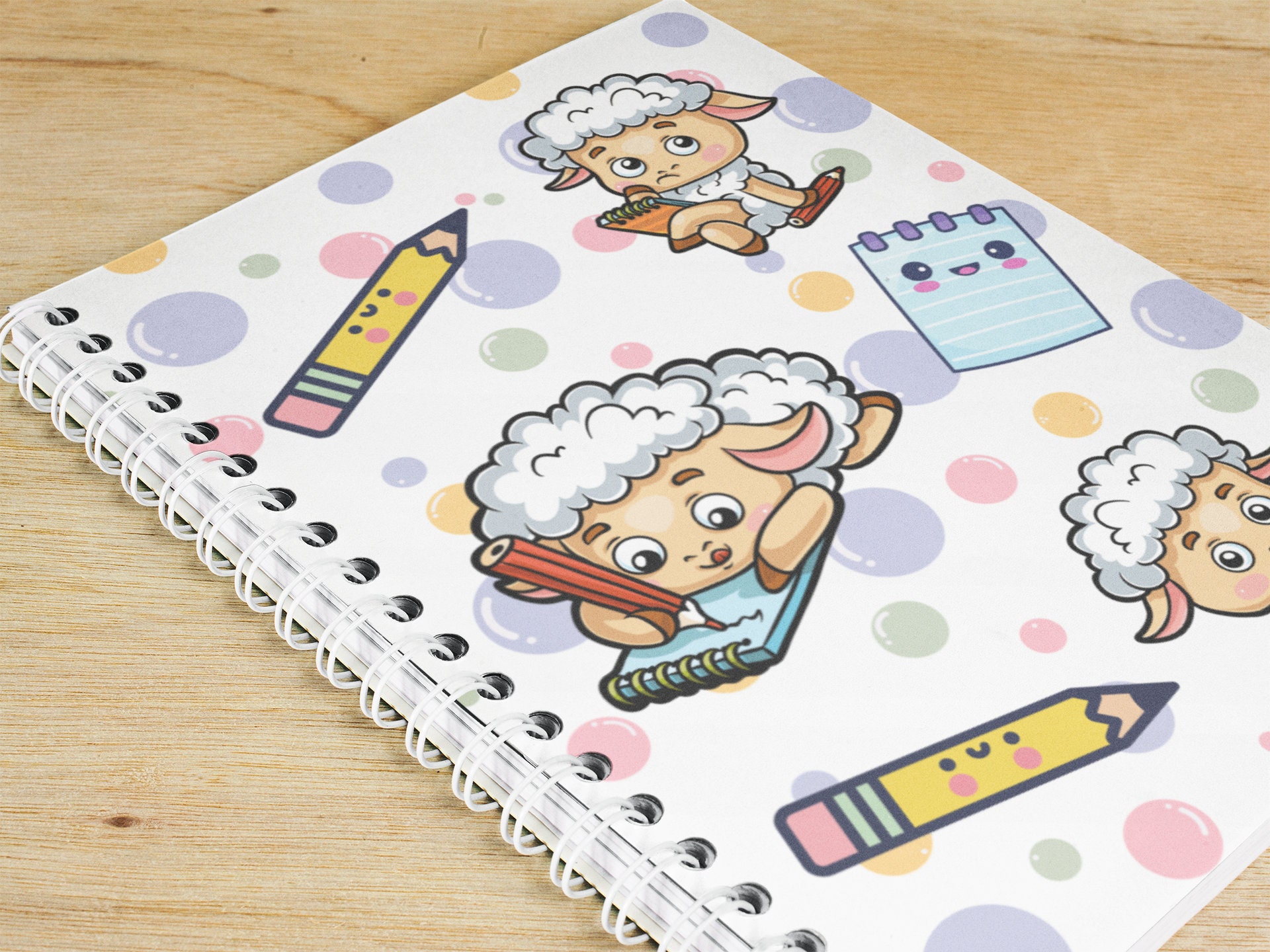 Kawaii Notebook Blank Spiral Cute Little Lambs School Lined Journal 6 X ...