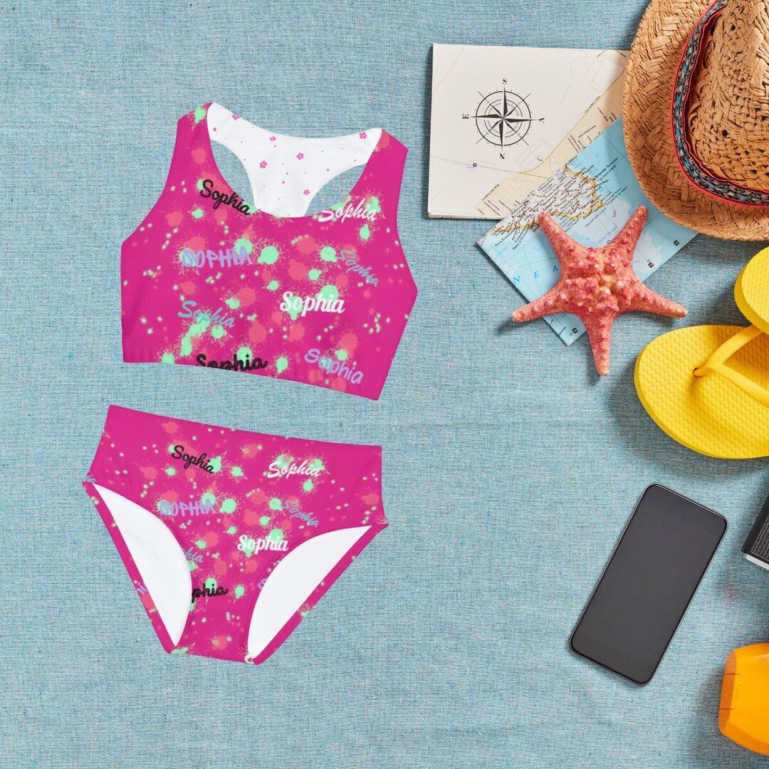 Girls Personalized Swimsuit Graffiti 2 Piece Malibu Pink Bikini ...