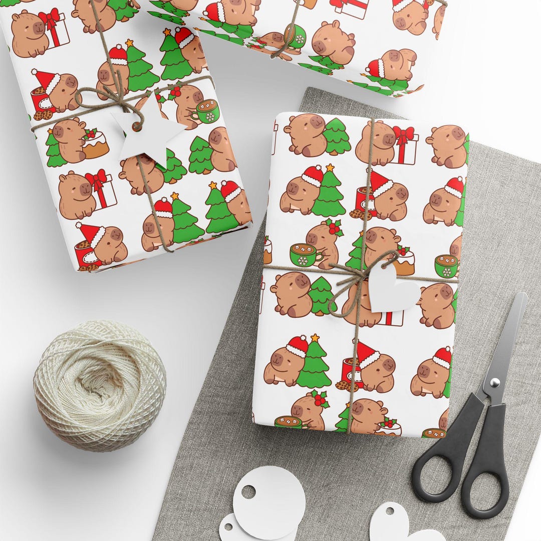Kawaii Capybara Christmas Wrapping Paper: Cappy Holidays Gift Wrap - Etsy