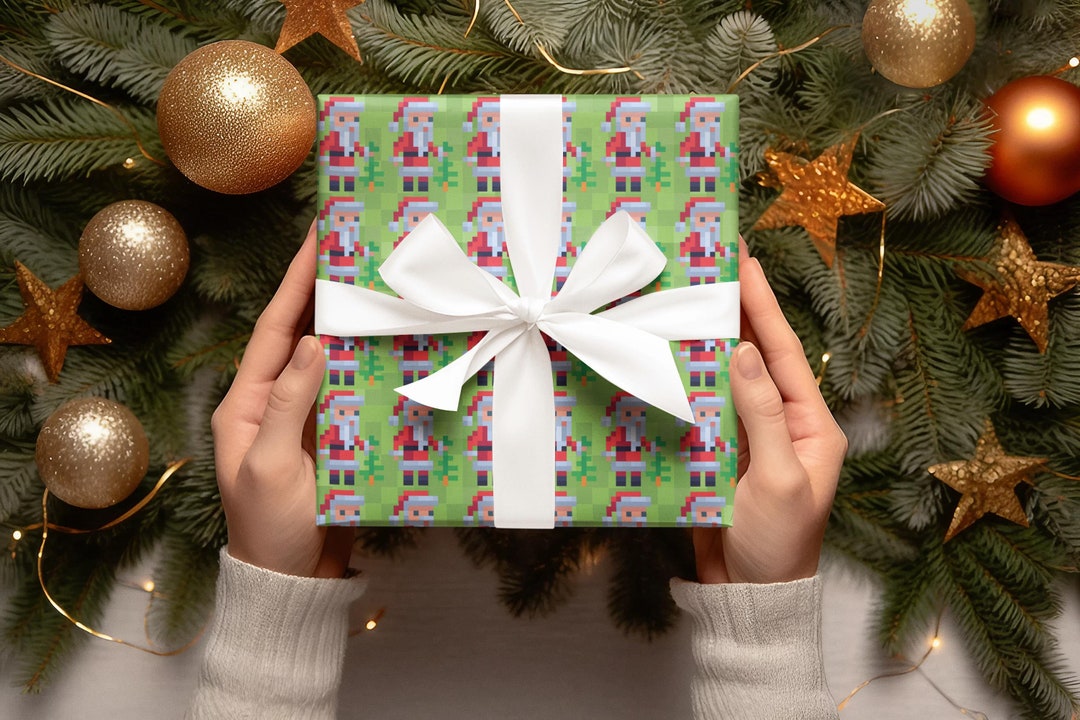 Pixelated Santa Wrapping Paper, Minecraft Style Christmas Gift Wrap ...