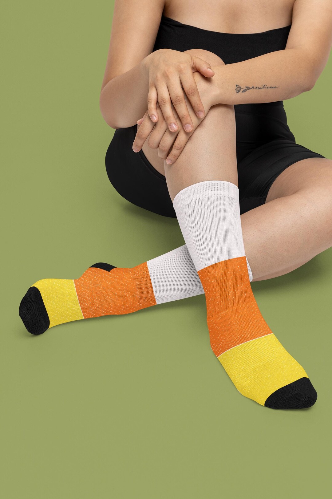 Halloween Candy Corn Socks Funny Cute Fun Candy Lover Gift Cushioned ...