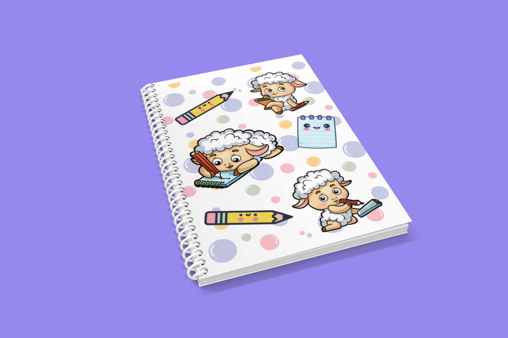 Kawaii Notebook- Blank Spiral Cute Little Lambs School Lined Journal 6 ...