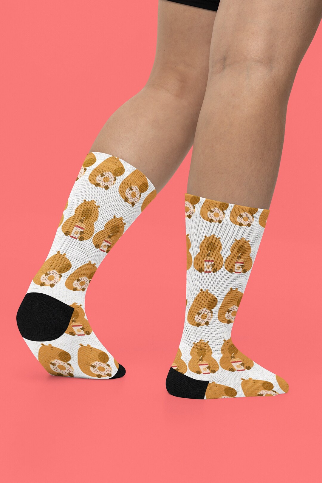 Capybara Socks Coffee Donuts Funny Socks Cute Capybara Socks Kawaii ...