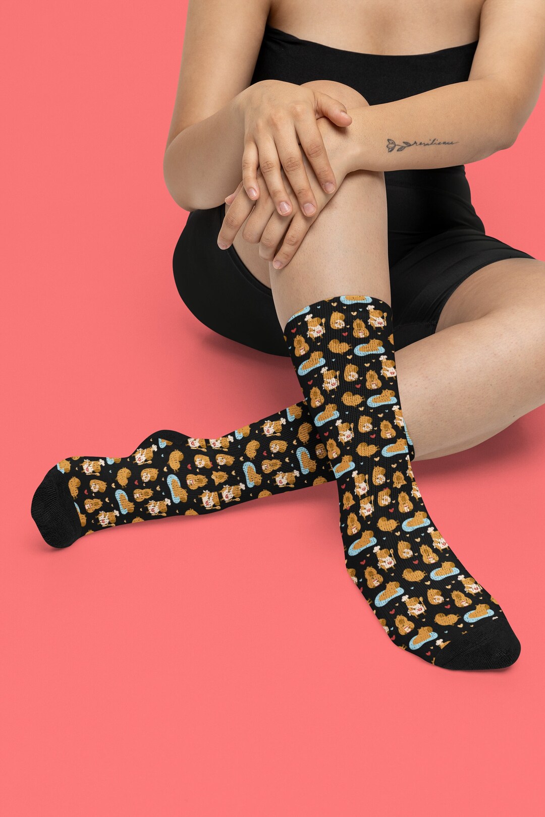 Capybara Playing Cooking Swimming Happy Cushioned Crew Socks Funny Cute ...